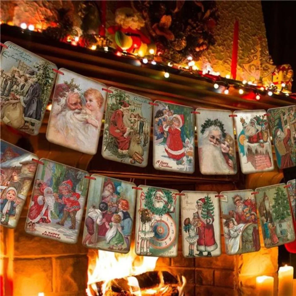 Holiday | Vintage Christmas Banner Traditional Style Christmas Bunting ...